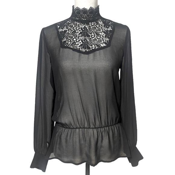 hinge | Tops | Gorgeous Romantic High Collared Goth Gothic Sheer Top ...